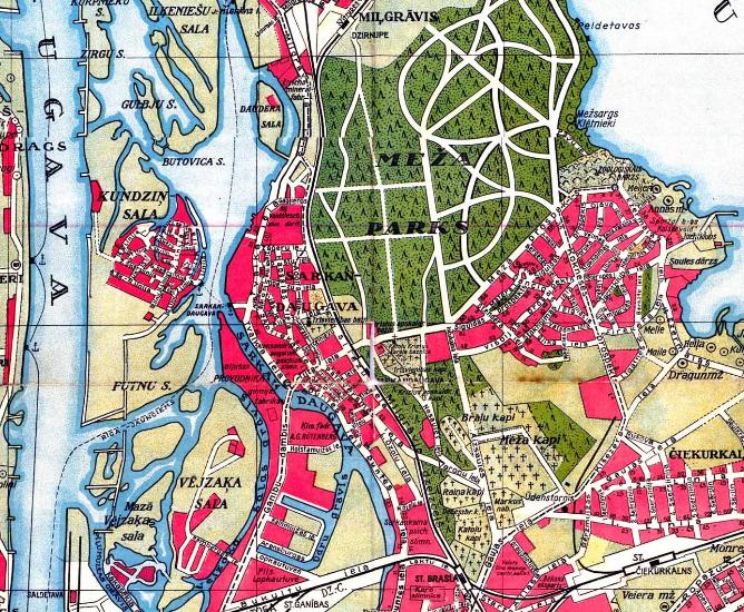 Antique - Antique: city plans (Riga) - Rīgas plāns 1937 (colour reprint)