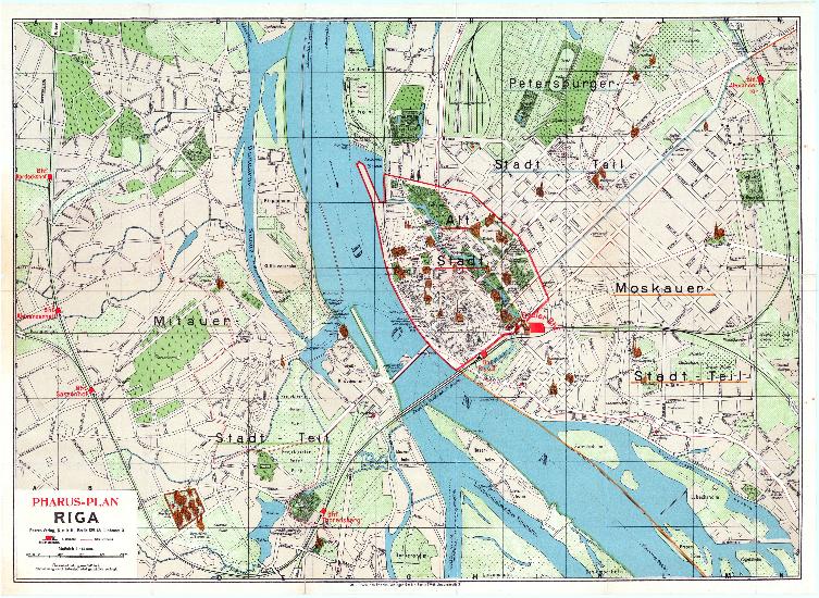 Antique - Antique: city plans (Riga) - Pharus Plan Riga 1910 (colour ...