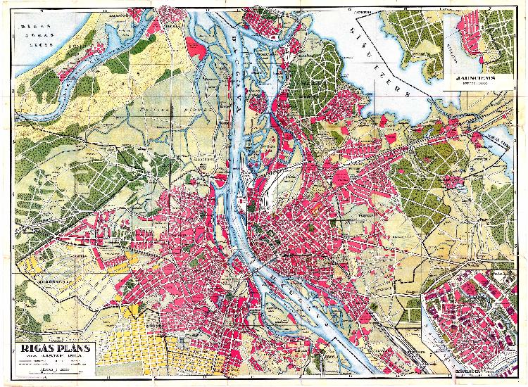 Antique - Antique: city plans (Riga) - Rīgas plāns 1937 (colour reprint)